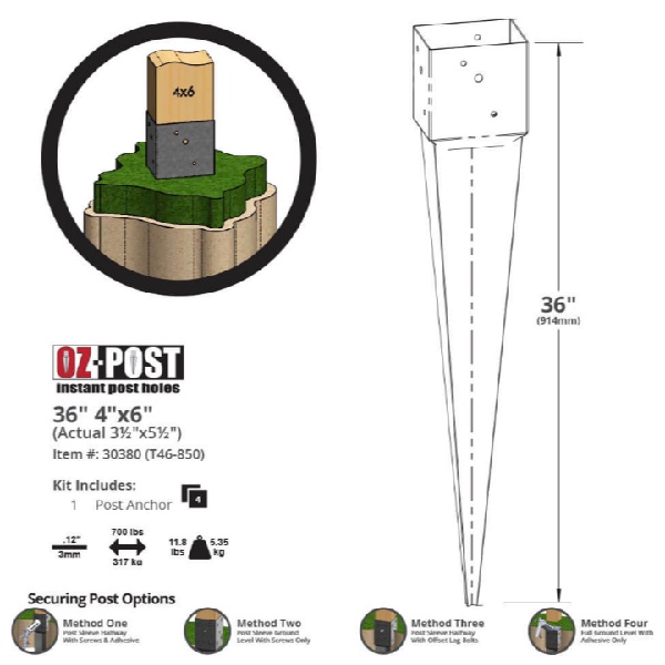 OZCO Building Products T46-850 Oz-Post 4" x 6" (3-1/2" x 5-1/2") Post ...